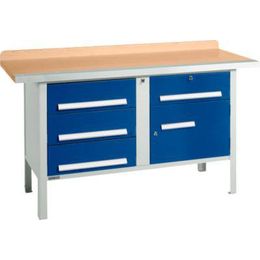 Sch&auml;fer Shop Kastenwerkbank Sch&auml;fer Shop Select PWi 150-5, Buche Multiplexplatte, mit Stahlkante, bis 750 kg, B 1500 x T 700 x H 840 mm, Enzianblau