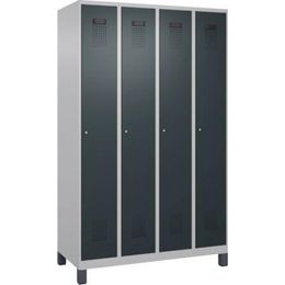 Kleiderspind C+P Evolo Plus, 4 Abteile, 300 mm Abteilbreite, mit F&uuml;&szlig;en, Anschlag rechts, Zylinder, B 1200 x T 500 x H 1950 mm, wei&szlig;aluminium/anthrazitgrau