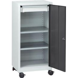 Werkzeugschrank mit Rollen, Fl&uuml;gelt&uuml;r, 2 B&ouml;den, 1 Schub, B 500 x T 500 x H 1000 mm, abschlie&szlig;bar, lichtgrau/anthrazit