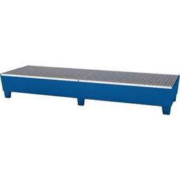 Auffangwanne ASECOS, Stahl, mit Gitterrost u. Staplerschuhen, 400 l Auffangvolumen, B 815 x T 2470 x H 355 mm, lackiert