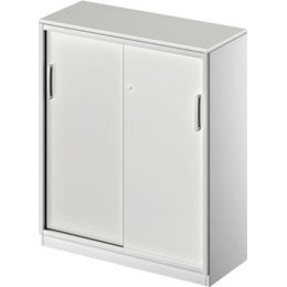 Sch&auml;fer Shop Sch&auml;fer Shop Genius Schiebet&uuml;renschrank TETRIS SOLID, 3 OH, 2 Fachb&ouml;den, B 1000 mm, 19 mm Abdeckplatte, lichtgrau/wei&szlig;alu