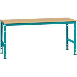 Manuflex Arbeitstisch UNIVERSAL Standard, 2000 x 1000 mm, Multiplex natur, wasserblau