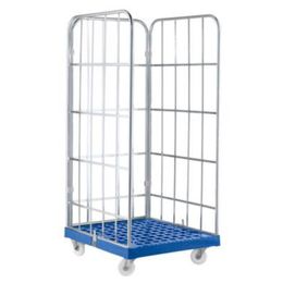 Rollbox, 3-seitig, Kunststoffbodenplatte, 724 x 815 x 1640 mm, dunkelblau (RAL 5010)