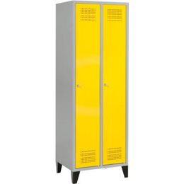 Sch&auml;fer Shop Sch&auml;fer Shop Genius Kleiderspind mit F&uuml;&szlig;en, 2 Abteile, Zylinderschloss, wei&szlig;aluminium RAL 9016/gelb