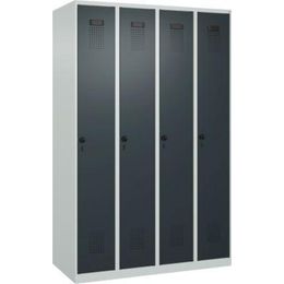 Kleiderspind C+P Evolo Plus, 4 Abteile, Anschlag rechts, Sicherheits-Drehriegel, B 1200 x T 500 x H 1850 mm, lichtgrau/anthrazitgrau