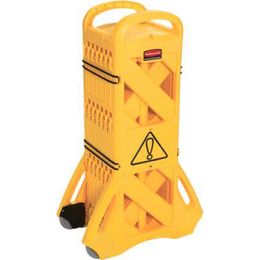 Rubbermaid Absperrsystem, mobil, ausziehbar auf 4 m, 16-gliedrig, mit 2 Laufrollen und 4 Sicherungsb&auml;ndern, gelb