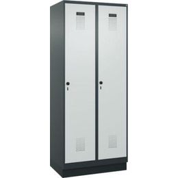 Kleiderspind C+P Evolo Plus, 2 Abteile, 400 mm Abteilbreite, mit Sockel, Anschlag rechts, B 800 x T 500 x H 1950 mm, Drehriegel, anthrazitgrau/lichtgrau