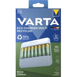 Varta Batterie-Ladeger&auml;t Eco Charger Multi Recycled, f&uuml;r NiMH-Akkus, USB-C, 100-240 V, inkl. 8x AA 2100mAh Akkus