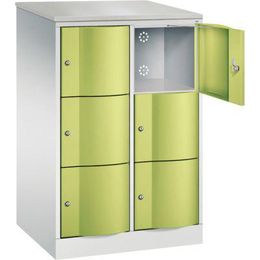 C+P Schlie&szlig;fachschrank Resisto, 2 Abteile, 6 F&auml;cher, B 772 x T 640 x H 1255 mm, Lichtgrau/Clowngr&uuml;n