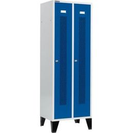 Sch&auml;fer Shop Sch&auml;fer Shop Select Kleiderspind, mit gelochten Streifen, 2 Abteile, 300 mm, mit F&uuml;&szlig;en, Zylinderschloss, T&uuml;r enzianblau