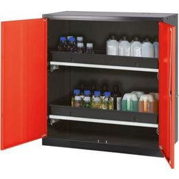 Chemikalienschrank ASECOS CS-CLASSIC, Fl&uuml;gelt&uuml;r, 2 Auszugswannen, 1055x520x1105 mm, verkehrsrot