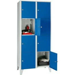 Wertfachschrank 400 mm, 2 Abteile, 8 F&auml;cher, Sicherheitszylinderschloss, Fu&szlig;, enzianblau