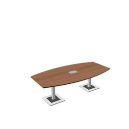 Konferenztisch, mit Tischanschlussfeld, bis 8 Personen, Boot, Standfu&szlig;, B 2400 x T 1200 x H 720-820 mm, Kirsche Romana/silber