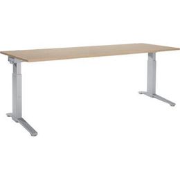 Sch&auml;fer Shop Sch&auml;fer Shop Genius Schreibtisch ERGOSTYLE S, manuell h&ouml;henverstellbar, Rechteck, C-Fu&szlig;, B 2000 x T 800 x H 675-895 mm, eiche/wei&szlig;aluminium