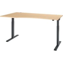 Sch&auml;fer Shop Sch&auml;fer Shop Select Schreibtisch ERGO-T 2.0, elektrisch h&ouml;henverstellbar, Freiform Ansatz links, T-Fu&szlig;, B 1800 x H 715-1205 mm, Ahorn/anthrazit