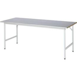Rau Arbeitstisch Jerry, manuell h&ouml;henverstellbar, 25 mm MDF-Platte mit Stahlblechbelag, bis 300 kg, B 2000 x T 800 x H 800-850 mm, silber/lichtgRau