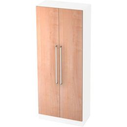 Aktenschrank TARVIS, mit Griff ohne Schloss, 5 Ordnerhöhen, B 800 x T 420 x H 2004 mm, weiß/Nussbaum-Dekor