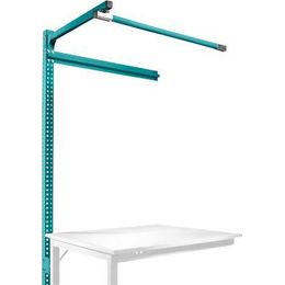 Manuflex Aufbauportal m. Ausleger, Ansatztisch STANDARD Arbeitstisch/Werkbank UNIVERSAL/PROFI, 1250 mm, wasserblau