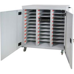 ADB Laptopwagen, 30 F&auml;cher, Stromversorgung, bel&uuml;ftet, Zylinderschloss, 107 kg, B 1200 x T 500 x H 1250, lichtgrau RAL 7035