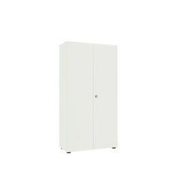 Garderobenschrank, 5 OH, 4 Fachb&ouml;den, Mitteltrennwand & Kleiderstange, abschlie&szlig;bar, ohne Akustikfront, B 800 x T 450 x H 1930 mm, Spanplatte, wei&szlig;