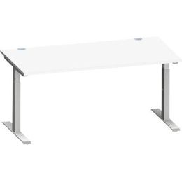 Sch&auml;fer Shop Sch&auml;fer Shop Genius Schreibtisch MODENA FLEX, Rechteck, T-Fu&szlig; Rechteckrohr, B 1600 x T 800 x H 650-850 mm, wei&szlig;/wei&szlig;alu