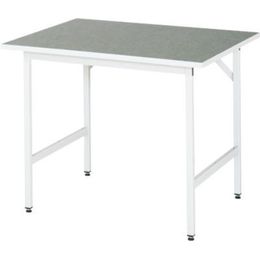 Rau Arbeitstisch Jerry, manuell h&ouml;henverstellbar, 25 mm Spanplatte mit Linoleumbelag, bis 300 kg, B 1000 x T 800 x H 800-850 mm, hellgRau/lichtgRau