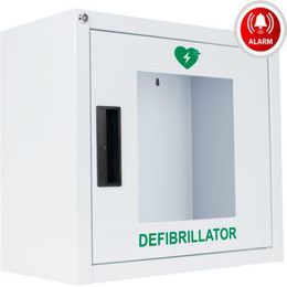 Defibrillator-& AED Wandkasten Medx5, f&uuml;r den Innenbereich, universell f&uuml;r alle Marken-Defibrillatoren, Drehverschluss, akustischer Alarm, mit Standortaufkleber, Metall, wei&szlig;