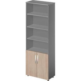 Schäfer Shop Schäfer Shop Select Kombischrank LOGIN, oben 4 Regale, unten 2 Ordnerhöhen mit Türen, B 800 x T 420 x H 2240 mm, graphi/Eiche
