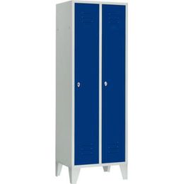 Kleiderspind, 2 T&uuml;ren, B 600 x H 1800 mm, inkl. F&uuml;&szlig;en, Drehriegelverschluss, lichtgrau/enzianblau