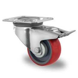 CASCOO Lenkrolle N2U6, mit Totalfeststeller, Rad-&oslash; 80 mm x B 32 mm, Polyamid-Felge, Polyurethan-Lauffl&auml;che, rot, Rollenlager, bis 130 kg