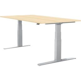 Schäfer Shop Schäfer Shop Select Schreibtisch LOGIN, elektrisch höhenverstellbar, Rechteck, T-Fuß, B 1600 x T 800 x H 645-1290 mm, Ahorn/weißaluminium