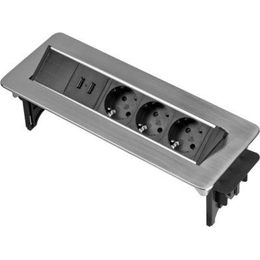 Fa.Brennenstuhl Brennenstuhl Indesk Power USB-Charger, 3 Schutzkontakt-Steckdosen, 2 USB-Ladebuchsen, versenkbar, 2 m Kabel, silber/schwarz