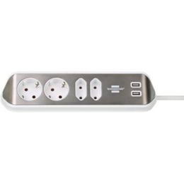 Fa.Brennenstuhl Eck-Steckdosenleiste brennenstuhl&reg; estilo, 4-fach + USB-Ladefunktion, IP20, mit Kabel & Klebepads, L 70 x B 100 x H 300 mm, wei&szlig;-silber