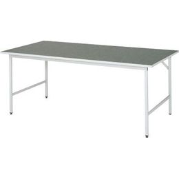 Rau Arbeitstisch Jerry, manuell h&ouml;henverstellbar, 25 mm Spanplatte mit Linoleumbelag, bis 300 kg, B 2000 x T 1000 x H 800-850 mm, hellgRau/lichtgRau