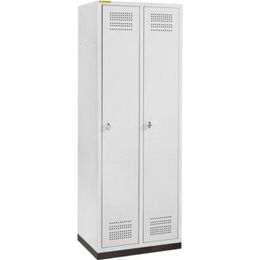 Sch&auml;fer Shop Sch&auml;fer Shop Genius Kleiderspind mit Sockel, 2 Abteile, 300 mm Abteilbreite, Sicherheitsdrehriegelverschluss, lichtgrau/lichtgrau