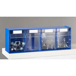 Kleinteilemagazin MultiStore, Reihengr&ouml;&szlig;e 4, B 600 x T 137 x H 207 mm, Volumen 8,4 l, stapelbar, Polystyrol, blau/transp.