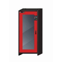 Sicherheitsschrank Typ 30 ASECOS Q-DISPLAY-30, Fl&uuml;gelt&uuml;r mit Glasausschnitt, Anschlag links, Front Verkehrsrot, B 864 x T 620 x H 1947 mm