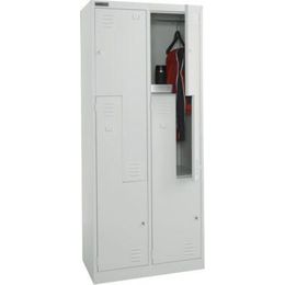 Sch&auml;fer Shop Sch&auml;fer Shop Select Kleiderspind, 4 Abteile mit Hutboden & Kleiderstange sowie 4 F&auml;cher, Z-T&uuml;ren, Zylinderschloss, mit Sockel, B 800 x T 450 x H 1850 mm, Stahl pulverbeschichtet, lichtgrau/lichtgrau