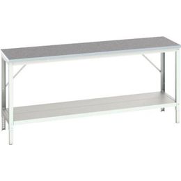 Werkbank Bott verso, Linoleum-Platte, mit Ablageboden, B 2000 x T 600 x H 780 - 930 mm, RAL 7035 Lichtgrau