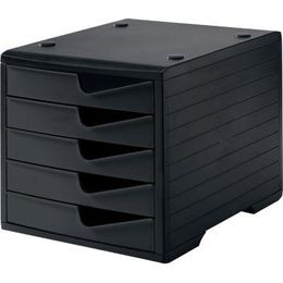 Schubladenbox Styro&reg; Styroswing, 5 Sch&uuml;be, Auszugsperre & Griffmulde, stapelbar, B 270 x T 340 x H 255 mm, PolyStyrol, schwarz-schwarz