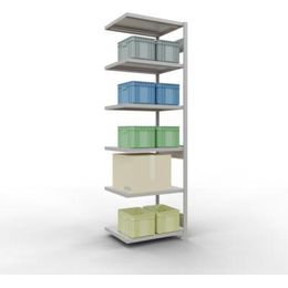 SCHULTE LAGERTECHNIK Fachbodenregal-Stecksystem MULTIplus 250, Anbauregal, L&auml;ngenriegel, 2500x750x600 mm, 6 B&ouml;den, lichtgrau