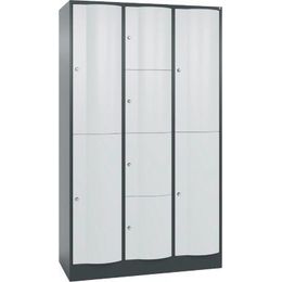 C+P Kombi-Schlie&szlig;fachschrank Resisto, 3 Abteile, 8 F&auml;cher, B 1148 x T 540 x H 1950 mm, Anthrazitgrau/Lichtgrau