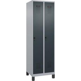 Kleiderspind C+P Evolo Plus, 2 Abteile, 300 mm breit, mit F&uuml;&szlig;en, Sicherheits-Drehriegel, B 600 x T 500 x H 1950 mm, wei&szlig;aluminium/anthrazitgrau
