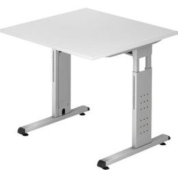 Schreibtisch ULM, C-Fu&szlig;, Rechteck, B 800 x T 800 x H 650-850 mm, lichtgrau