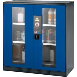 Chemikalienschrank ASECOS CS-CLASSIC-G, Fl&uuml;gelt&uuml;r m. Glasauschnitt, 2 B&ouml;den, 1055x520x1105 mm, enzianblau