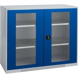 Sch&auml;fer Shop Sch&auml;fer Shop Genius Sichtt&uuml;rschrank FS, Stahl, mit Bel&uuml;ftungsl&ouml;chern, B 1343 x T 430 x H 1105 mm, 3 OH, wei&szlig;aluminium/enzianblau, bis 450 kg