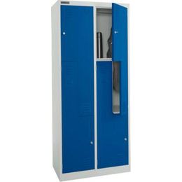 Sch&auml;fer Shop Sch&auml;fer Shop Select Kleiderspind, 4 Abteile mit Hutboden & Kleiderstange sowie 4 F&auml;cher, Z-T&uuml;ren, Zylinderschloss, mit Sockel, B 800 x T 450 x H 1850 mm, Stahl pulverbeschichtet, lichtgrau/enzianblau