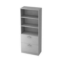 Regalschrank TARVIS, 5 OH, 2 HR-Ausz&uuml;ge, 60 kg Tragkraft, abschlie&szlig;bar, 2 Fachb&ouml;den, B 800 x T 420 x H 2004 mm, lichtgrau