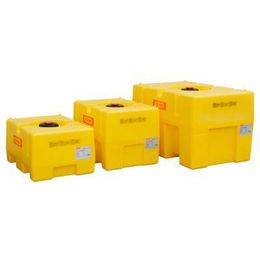 CEMO PE-Fass, kastenf&ouml;rmig, Polyethylen, Einf&uuml;ll&ouml;ffnung &oslash; 140 mm mit Schraubdeckel, mit Schwallwand, gelb, B 760 x T 1160 x H 730 mm, 450 l