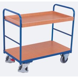 Etagenwagen, Stahl/MDF-Platte, Enzianblau/Buche-Dekor, 2 Etagen, 850 x 500 mm, EasySTOP, bis 250 kg